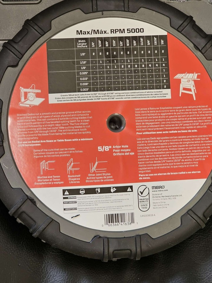 NEW - MIBRO 416381 8 Inch Carbide Stacking Dado Blade Set - 14 Pieces ...