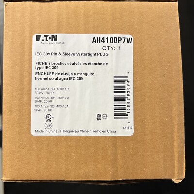 NEW EATON AH4100P7W Pin & Sleeve Plug 100 AMP 480V 3P4W | eBay