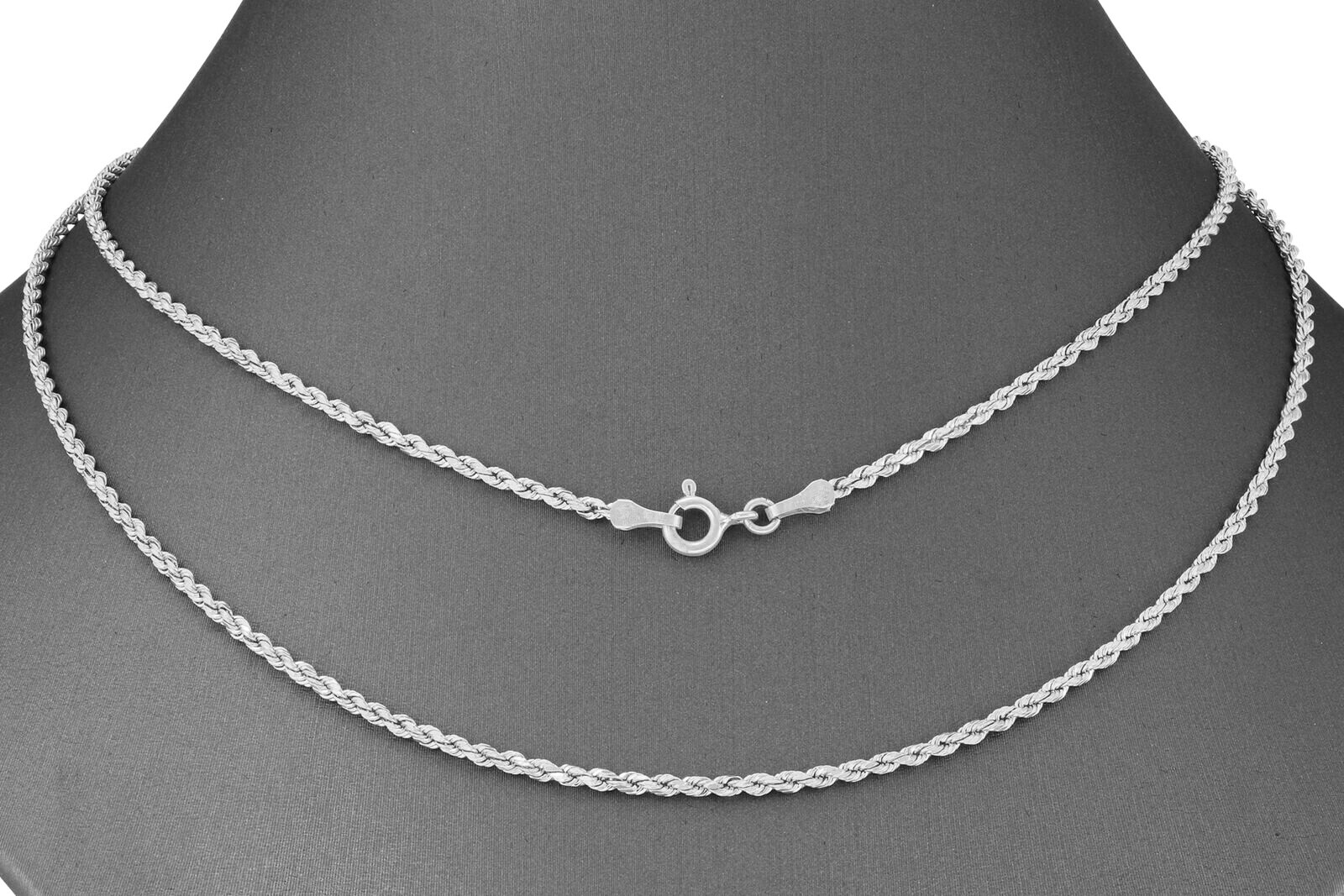 10K White Gold Womens 1.8mm Italian Diamond Cut Rope Chain Pendant ...