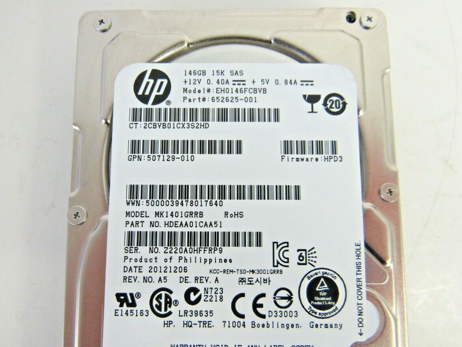 HP 652625-001 Toshiba MK1401GRRB 147GB 15k SAS 6Gbps 32MB Cache 2.5 ...