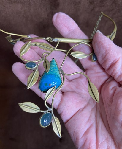 Unique Leaf Necklace Green Stones Welded Leaves | eBay