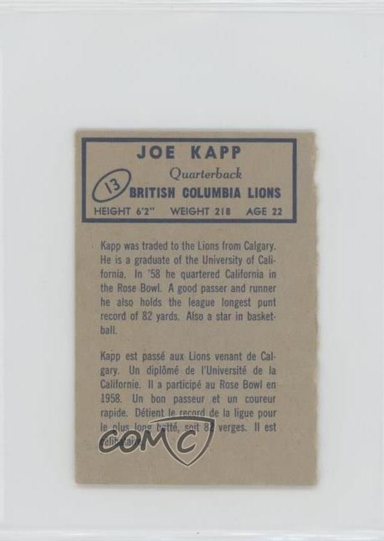 1962 Topps CFL Joe Kapp #13 | eBay