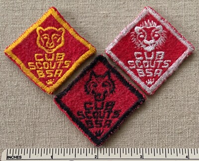3 Vintage CUB SCOUTS BSA Boy Scout FELT PATCHES BSA Uniform Sash Badge ...