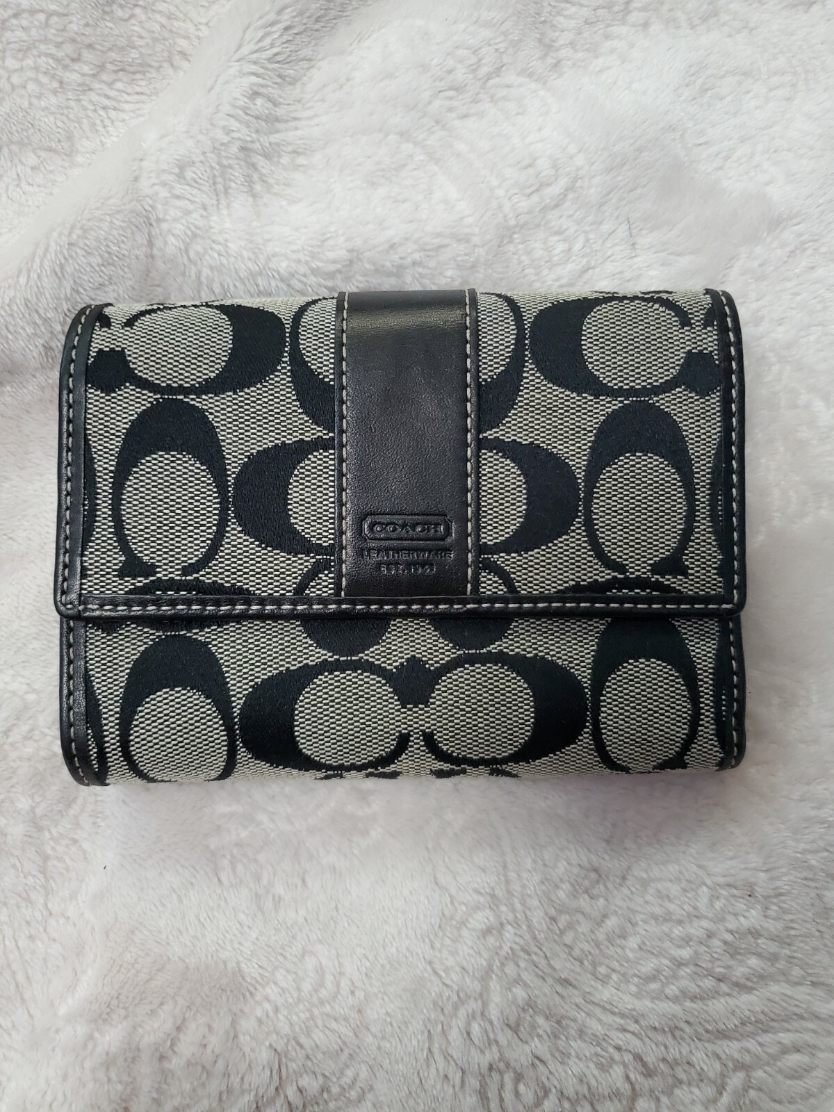 Coach Wallet Canvas Leather Signature Black Tan Bifol… - Gem