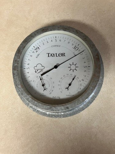 Vintage Taylor Weather Station. Round Steel. Therm., Barometer, Humid ...