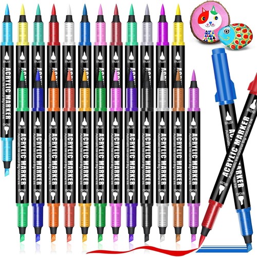 24 Colors Dual Tip Acrylic Paint Pens, Automatic Ink Control Acrylic ...