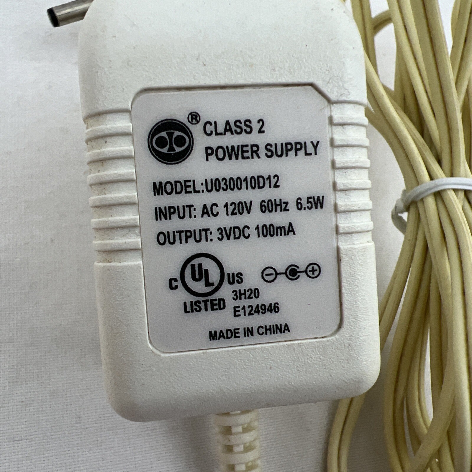 AC Adapter U030010D12 Output 3VDC 100mA Class 2 Power Supply | eBay