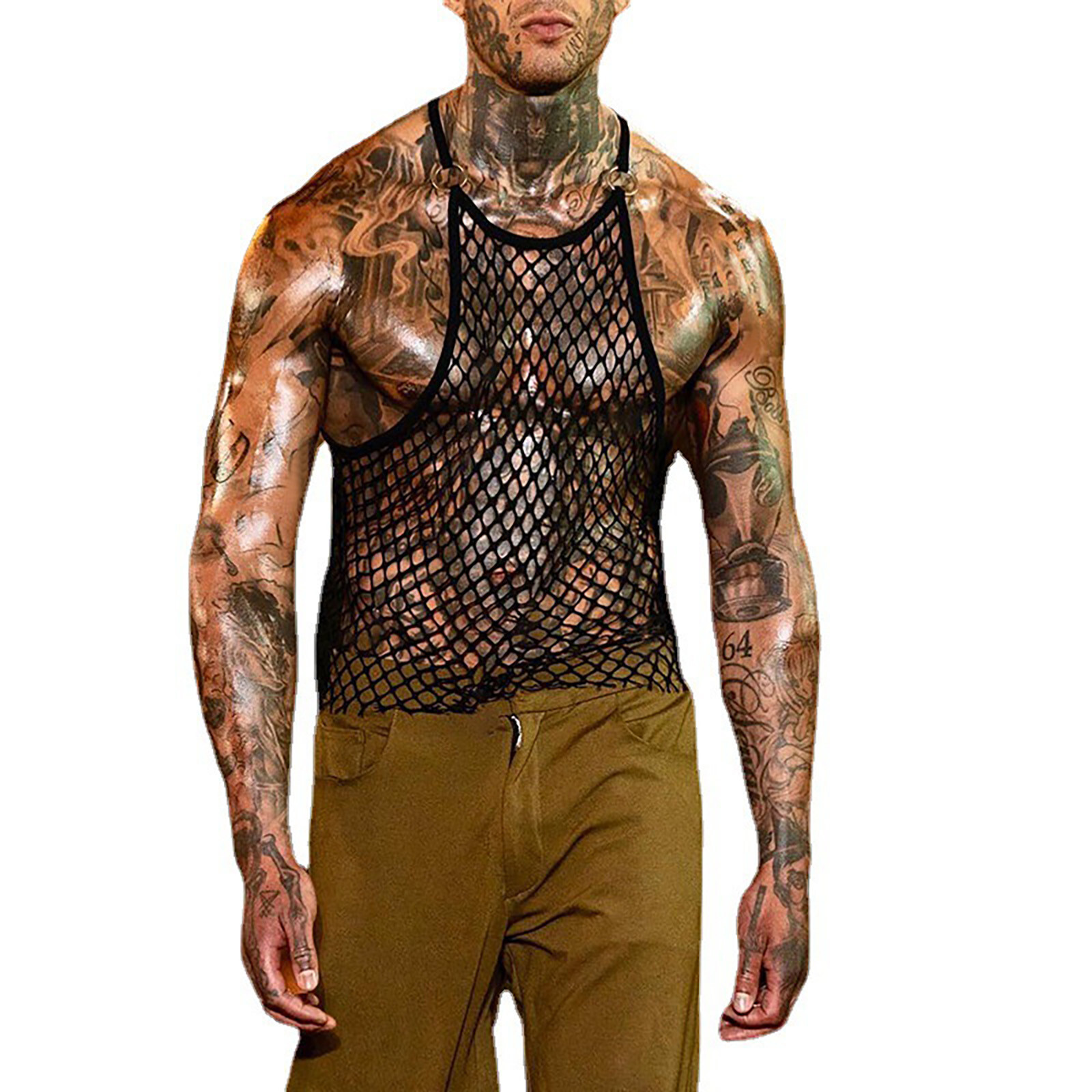 And Shirts Men Men's Sleeveless Fishnet Tank Top Mesh Sheer Undershirt ...