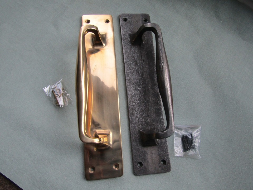 DOOR HANDLE ON Plate Victorian old entrance pub door pull handle rustic ...