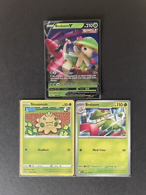 Breloom V Fusion Strike+Breloom+Shroomish 3-card mixed Pokemon lot ...
