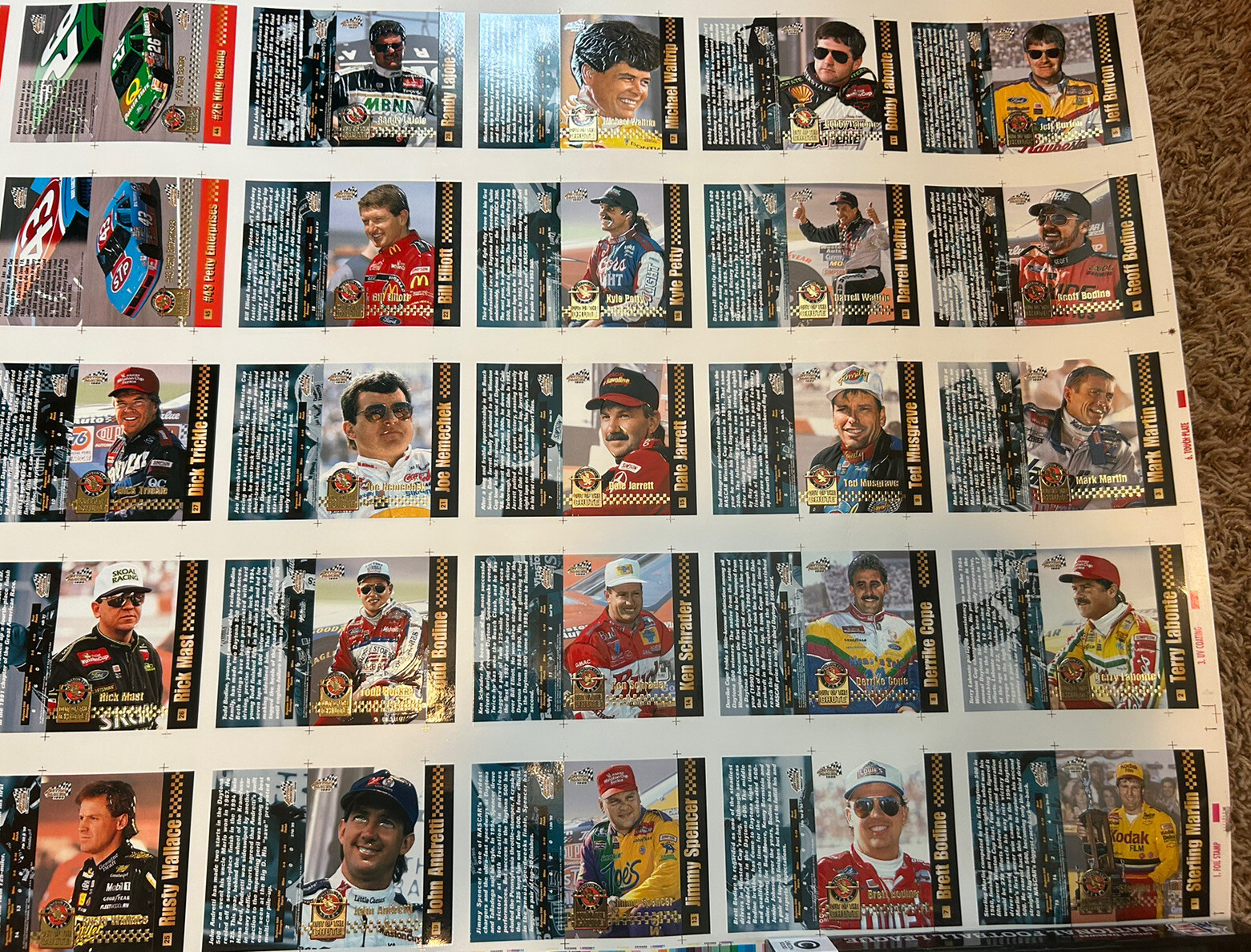 Vintage 1995 Action Packed UNCUT PROOF 42 NASCAR Trading Cards Rare ...