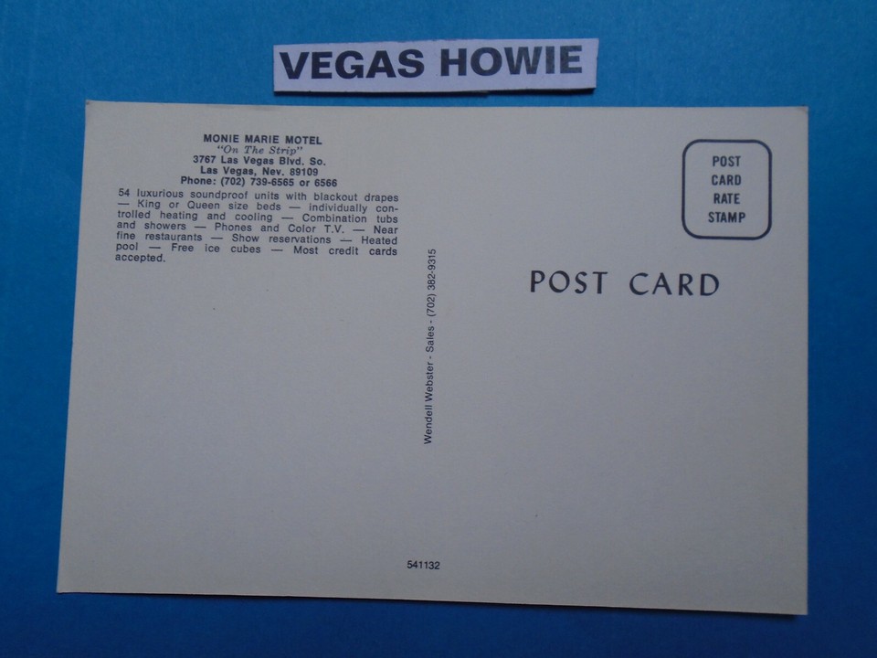 Vegas Howie Monie Marie Motel Photo Postcard Business Card Nevada Pat ...