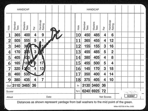 Seve Ballesteros Autographed Augusta National Masters Scorecard Golf ...