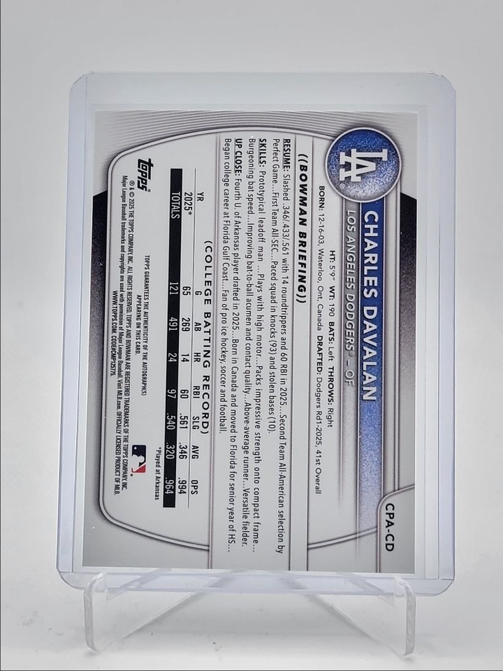 CHARLES DAVALAN 2025 BOWMAN CHROME DRAFT 1ST AUTOGRAPH AUTO Q3967 | eBay