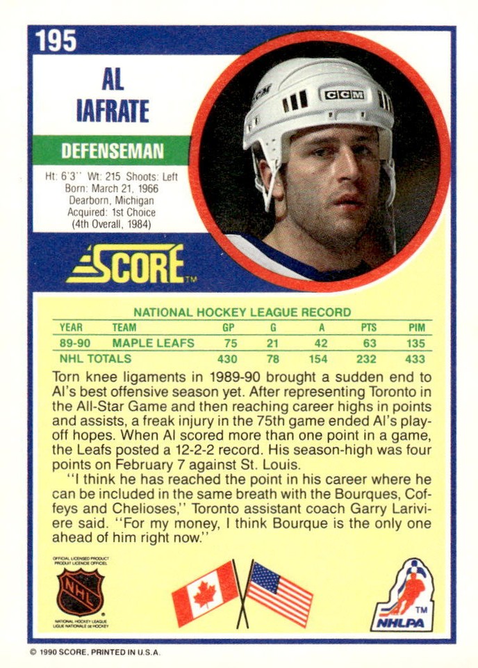 1990-91 Score American #195 Al Iafrate | eBay