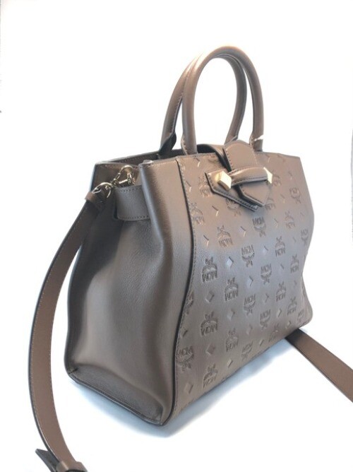 Mcm Top Handle Bag Essential Monogrammed Brown Leather Satchel $860 | eBay