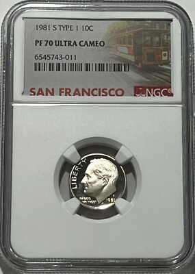 1981 S Type 1 NGC PF70 Ultra Cameo Proof Roosevelt Dime 10c Trolley ...