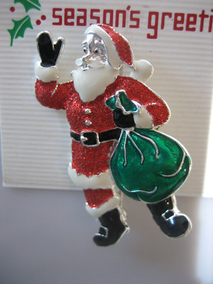 SIGNED SEJ SANTA ENAMEL GLITTER SILVER TONE CHRISTMAS BROOCH | eBay