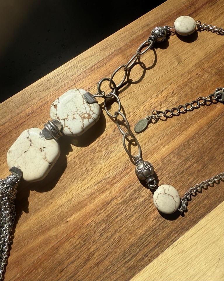 Vintage SUSAN ROSE long statement necklace - silver tone metal and ...