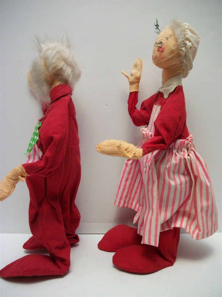 2 Large 16" Poseable Annalee Santa & Mrs Claus Dolls Red Long Johns | eBay