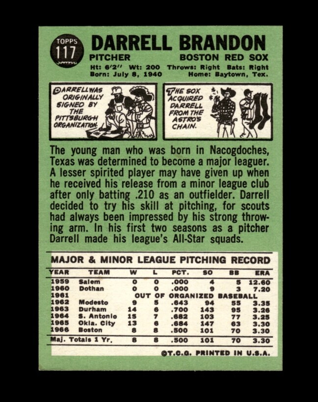 1967 Topps Set-Break #117 Darrell Brandon NR-MINT *GMCARDS* | eBay