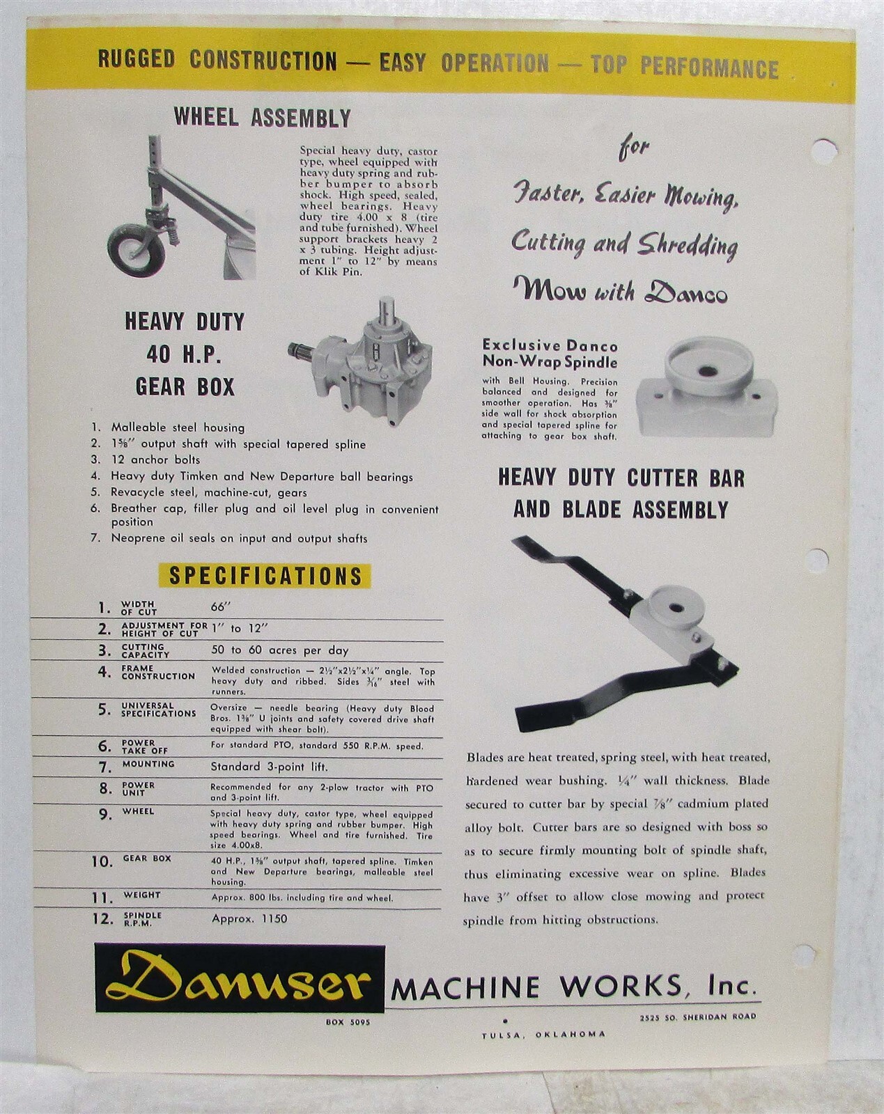 1957 DANCO BN Rotary Mower Specifications Sales Data Sheet | eBay