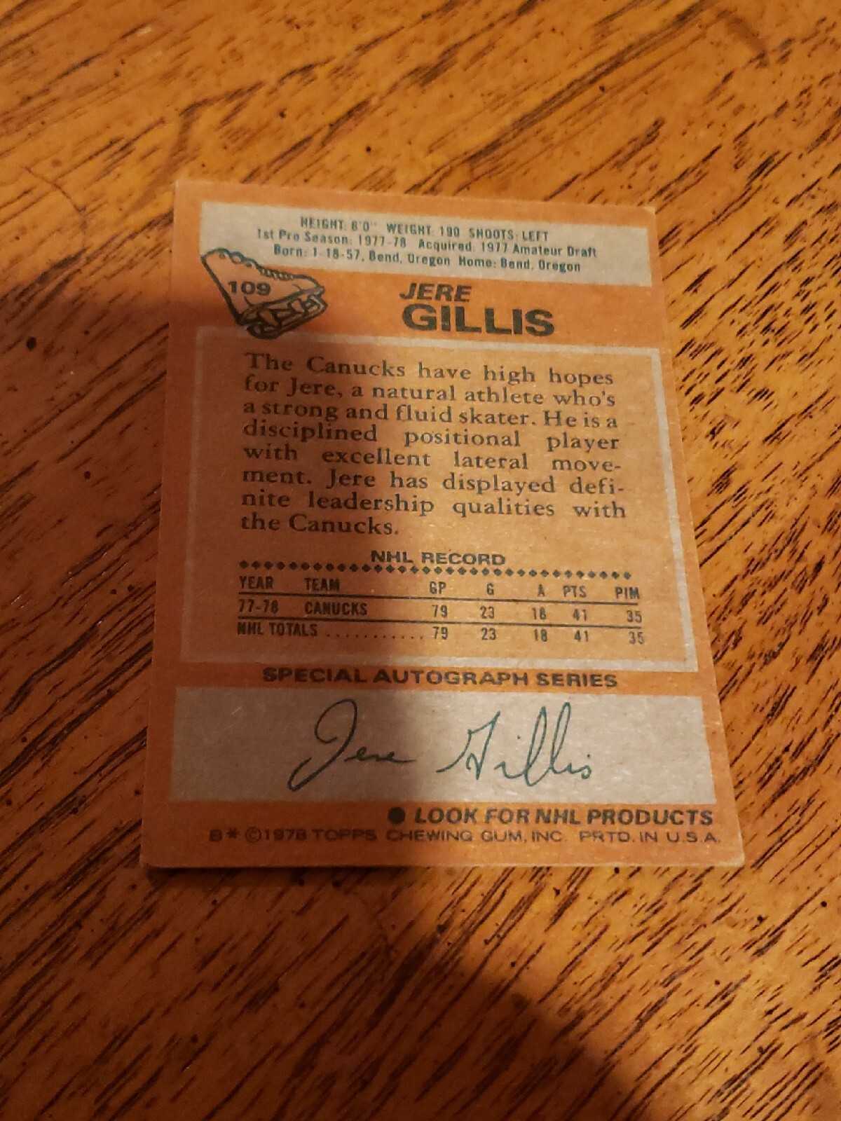 Jere Gillis 1978 Topps #109 Hockey Card | eBay