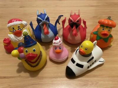 Lot of 7 Rubber Ducks Assortment Floater Duck Bath Toys Santa Pumpkin ...