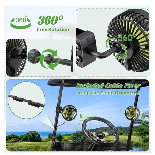 10LOL Golf Cart Fans 1 USB Powered Yamaha EZ-Go Club Car 360 Rotation 4 ...
