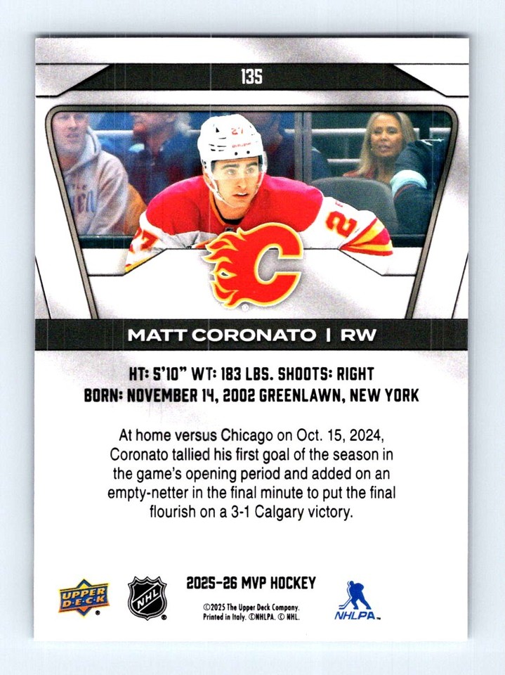 #135 2025-26 Upper Deck MVP | Matt Coronato Calgary Flames | eBay