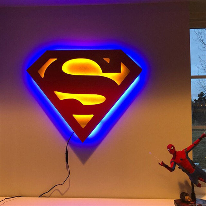 The Superman Logo LED Night Light Atmosphere Kid Room Wireless Remote ...