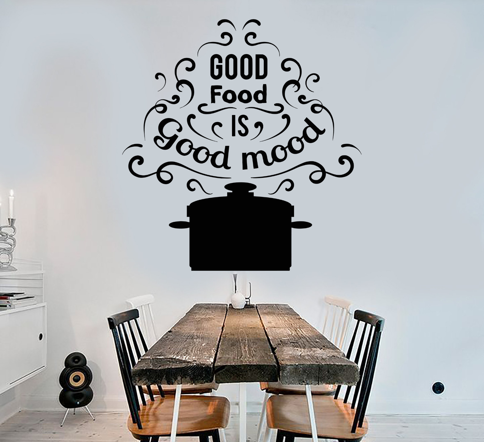Vinyl Wall Decal Words Pan Good Food Mood Quote For Kitchen Stickers ...