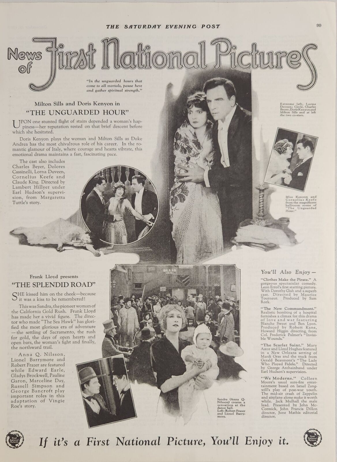 1925 Print Ad News of First National Pictures Milton Sills & Frank ...