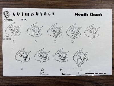 Animaniacs 1992 Production Art Mouth Chart Studio Copy Warner Brothers ...