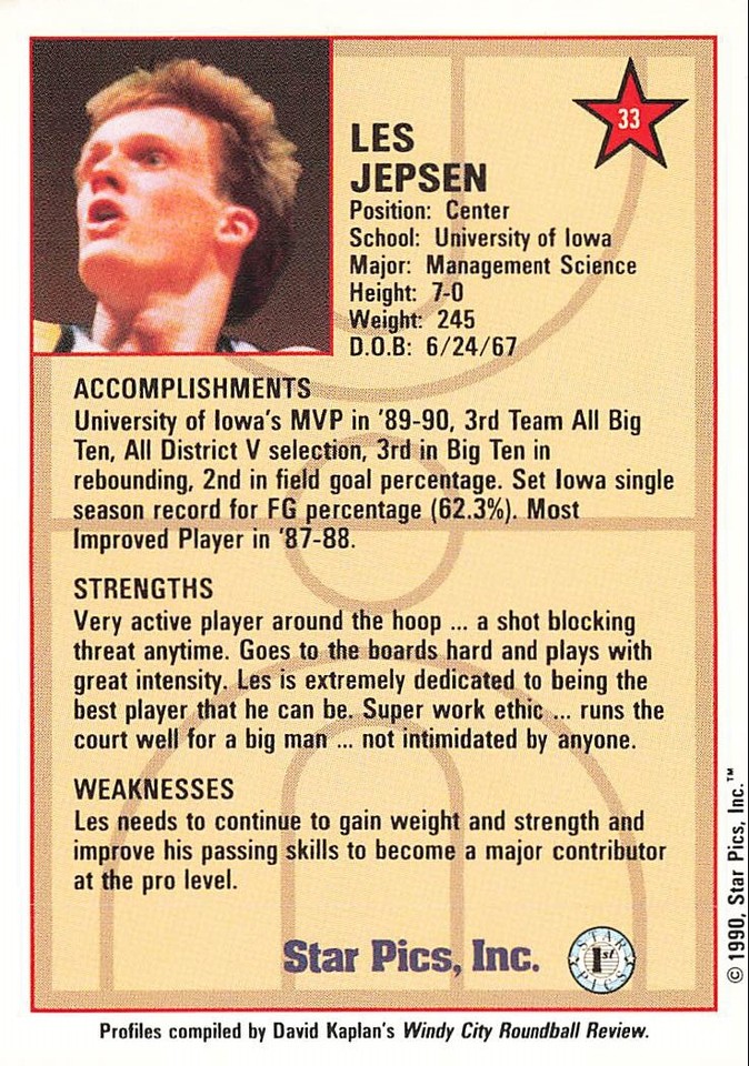 1990 Star Pics #33 Les Jepsen Iowa Hawkeyes | eBay