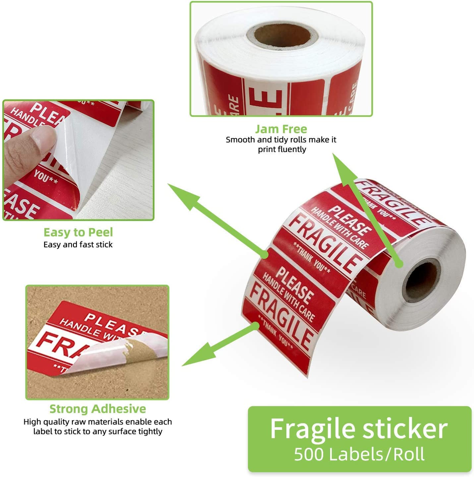 6000 2X3 Fragile Stickers Shipping Handle with Care Labels (500 Labels ...