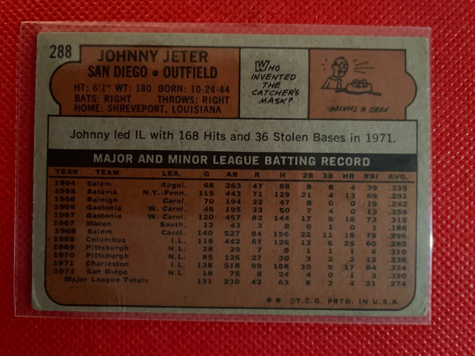 1972 TOPPS # 288 JOHNNY JETER | eBay
