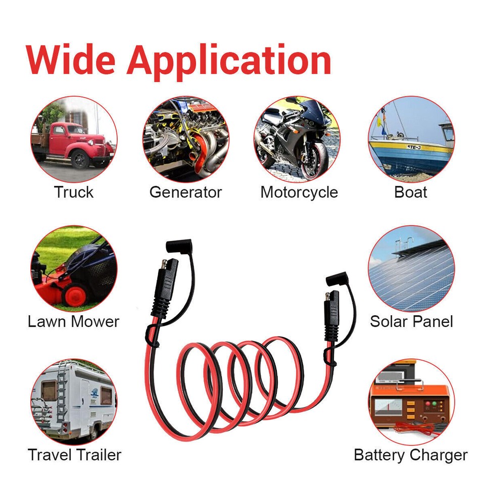 SAE To SAE Battery Cable Tender 16AWG Terminal Connector Harness ...