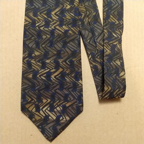 Geoffrey Beene Necktie Tie Multicolor Navy Black Brown Wavy Geometric ...
