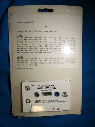 Commodore VIC-20 THE ALIEN - U.M.I. Software Tape/Cassette Game 1982 ...