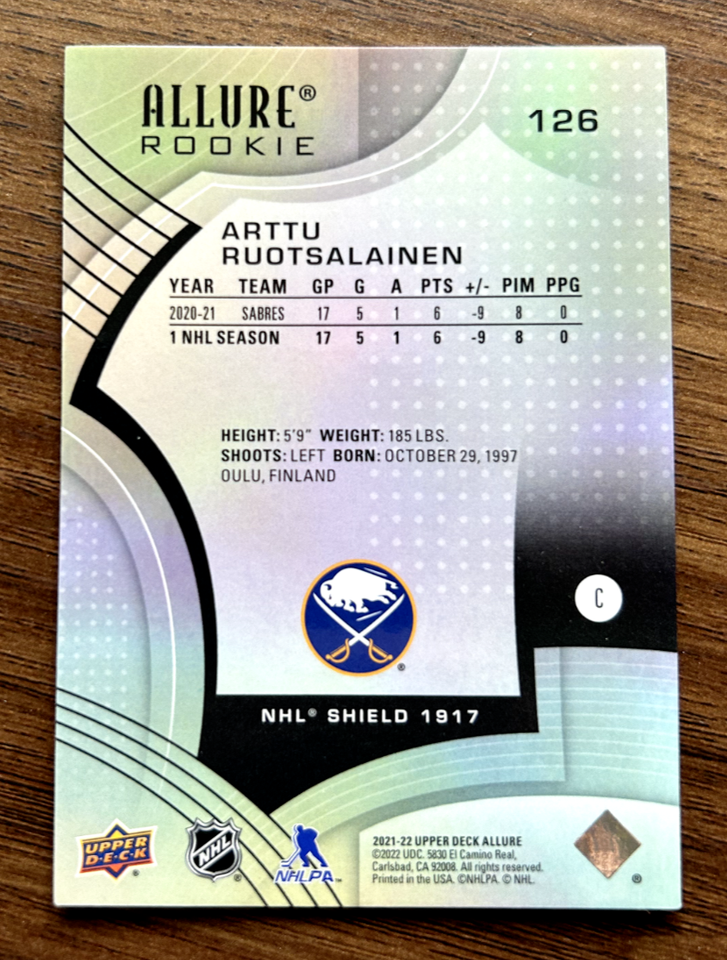 Arttu Ruotsalainen 2021-22 Upper Deck Allure 1917 Shield Parallel ...