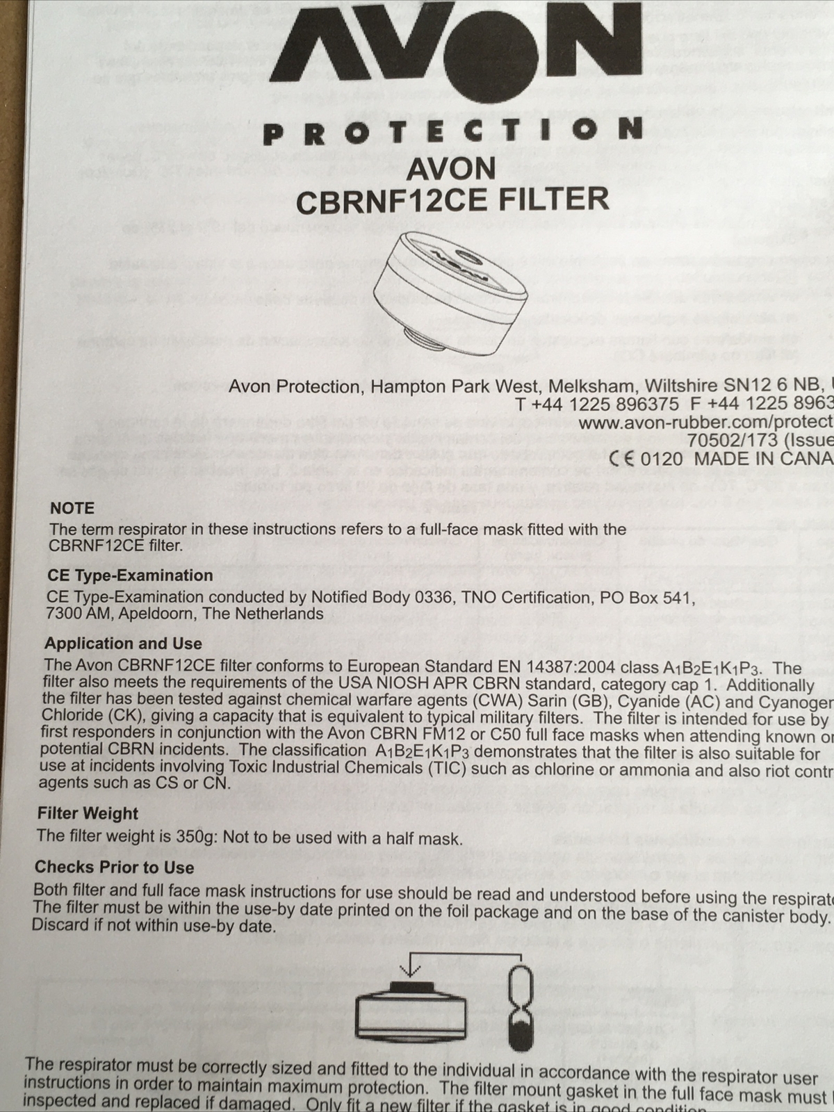 Avon NBC CBRNF12CE Protective Filter ABEKP3R NIOSH CAP1 New FOIL SEAL ...