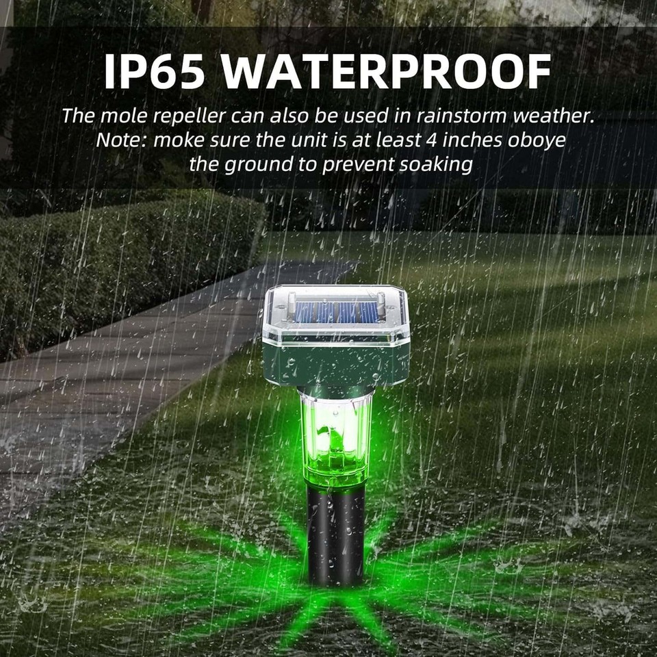 4 Pack Waterproof Solar Ultrasonic Mole Repeller Sonic Spike LED Light ...