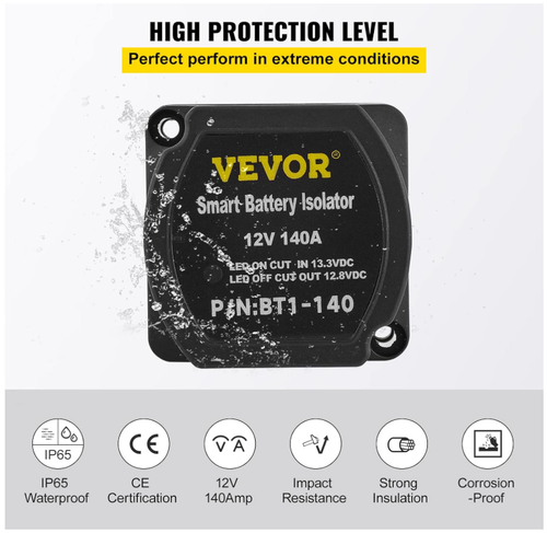 VEVOR Split Charge Relay Kit, 6mtr 12V, Automatic Dual Battery Isolator ...