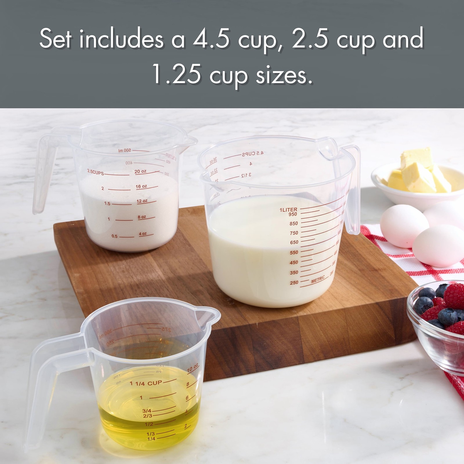 3-Piece Tapered Spout Nesting Measuring Cups Set, Clear | eBay