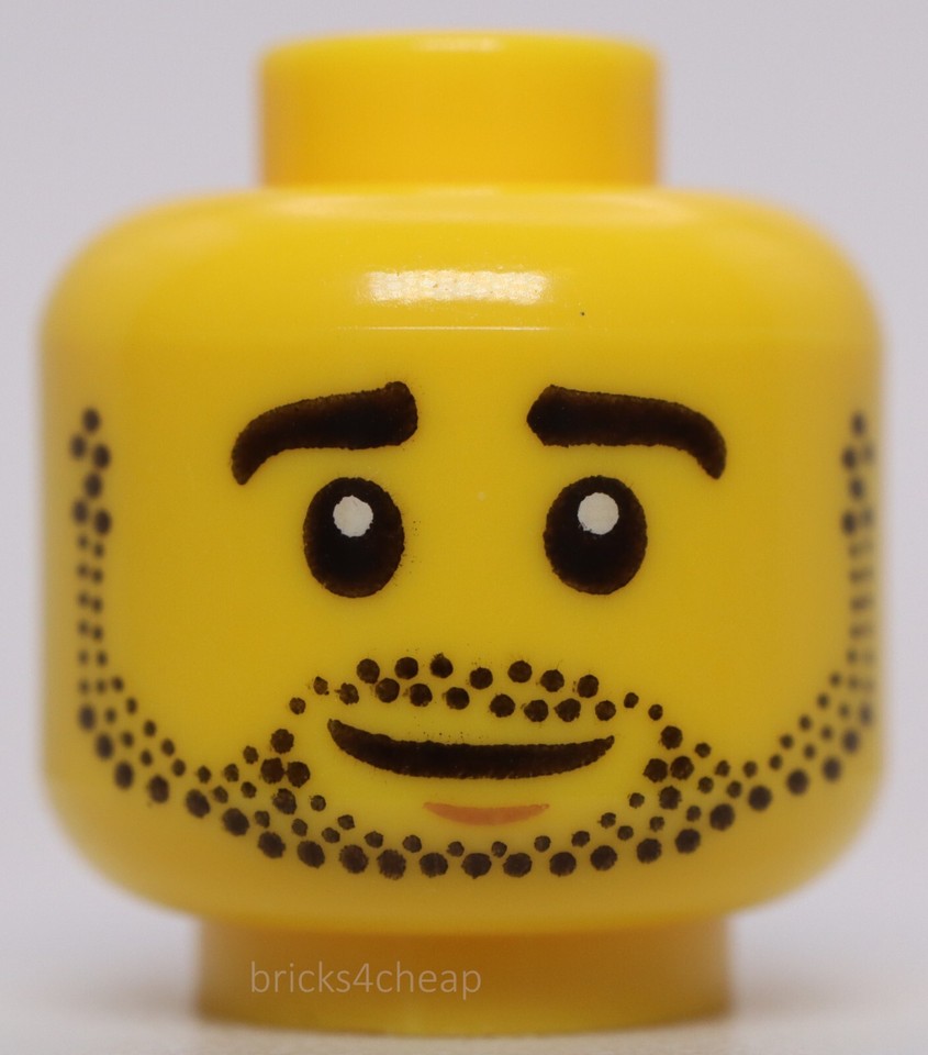 Lego Yellow Head Dual Sided Black Eyebrows Stubble Smiling Neutral ...