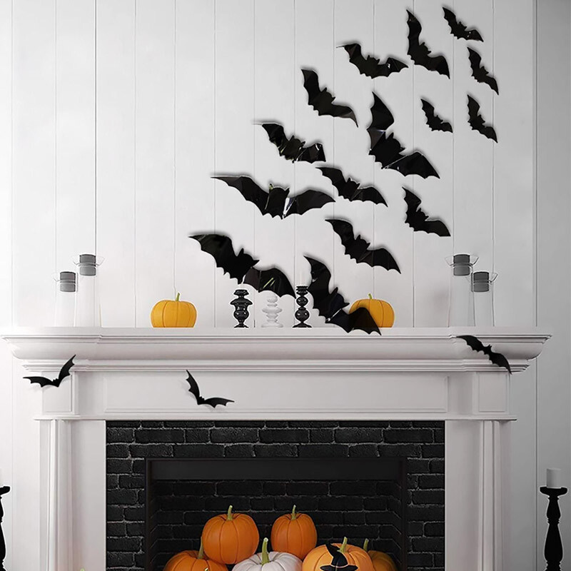 56pcs Halloween 3D Bats Decoration PVC Bat Wall Stickers for Home ...