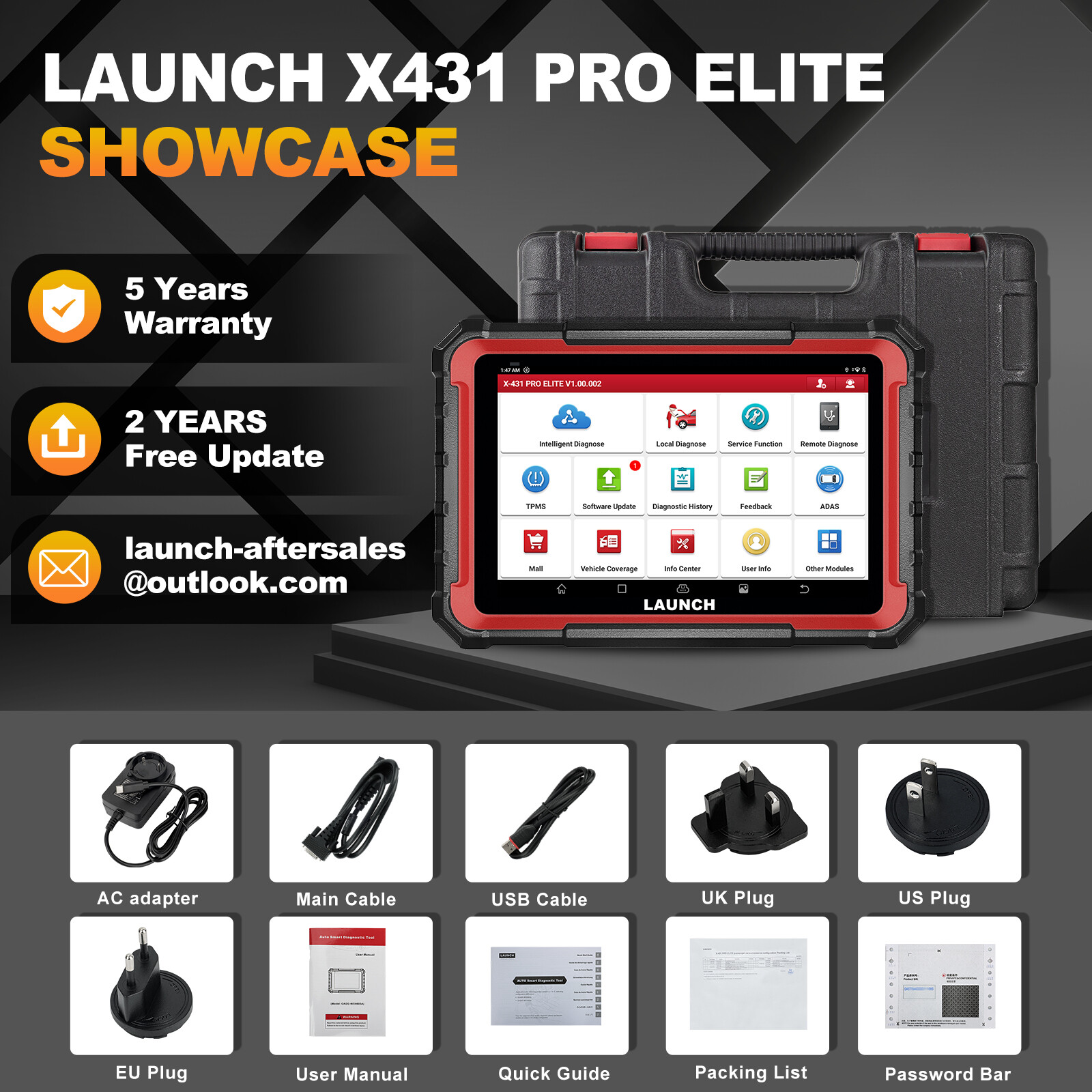 LAUNCH X431 PRO ELITE V + PRO 5 Car OBD2 Scanner Diagnostic Tools ECU ...