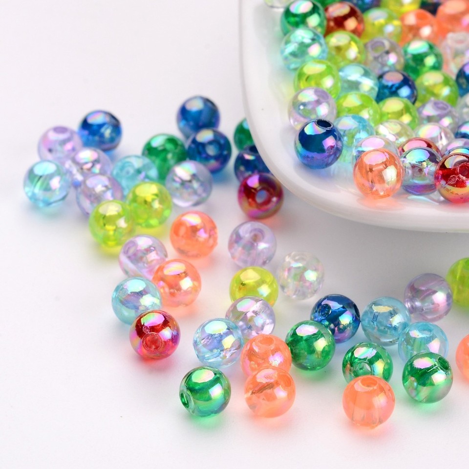 200 Pcs Mixed Color AB Color Transparent Round Acrylic Beads DIY 5mm ...