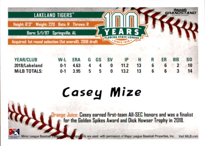 2019 Florida State League Top Prospects #18 Casey Mize Springville ...